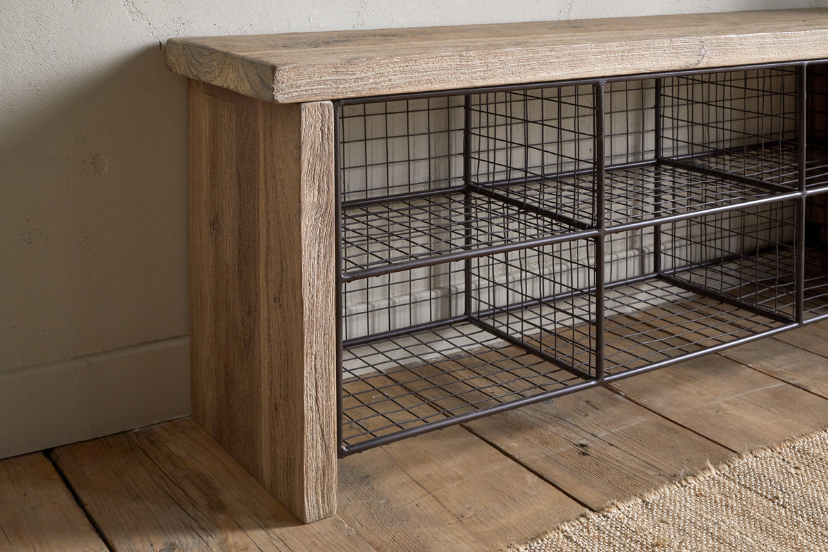 Abha Reclaimed Wood & Iron Storage Bench - Natural-nkuku