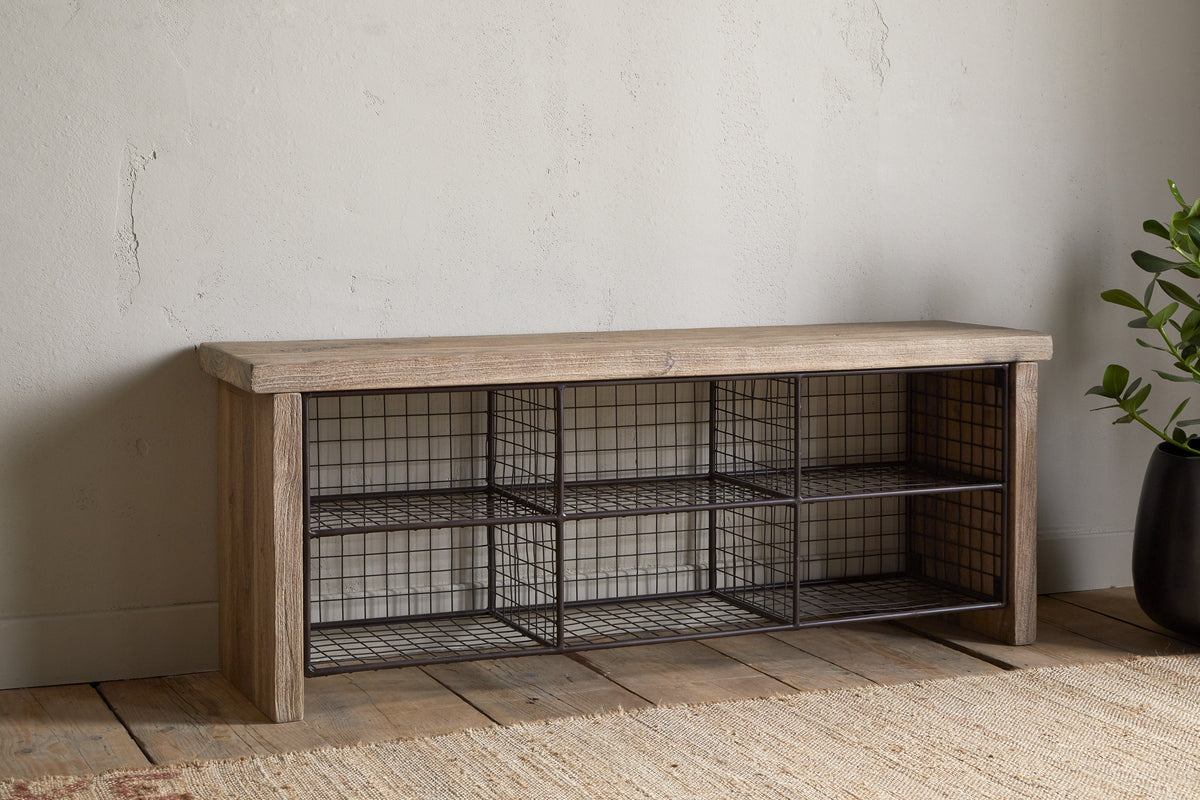 Abha Reclaimed Wood & Iron Storage Bench - Natural-nkuku