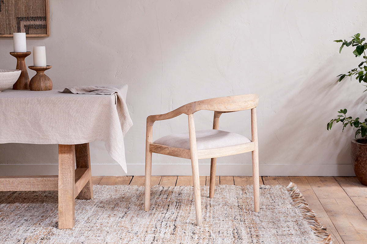 Anbu Mango Wood Upholstered Dining Chair - Natural