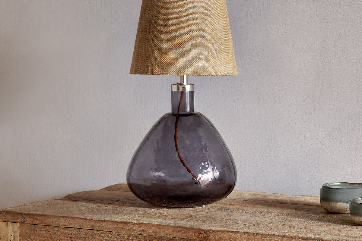 Baba Recycled Glass Table Lamp - Smoke - Small Wide – nkuku