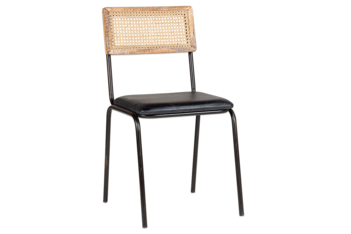 Iswa Leather & Cane Dining Chair - Black