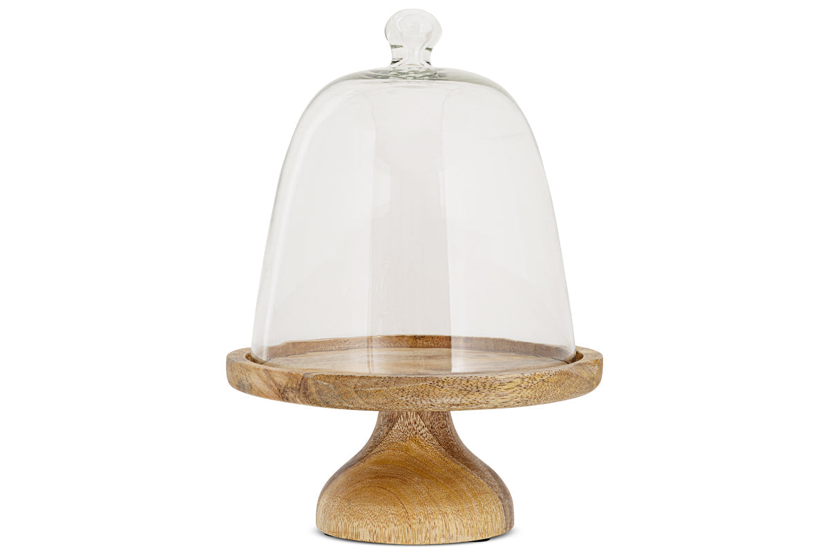 Kannati Mango Wood & Glass Cheese Stand - Clear