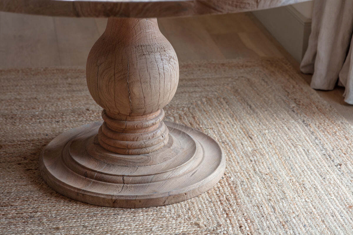 Laya Round Carved Wood Table - Small