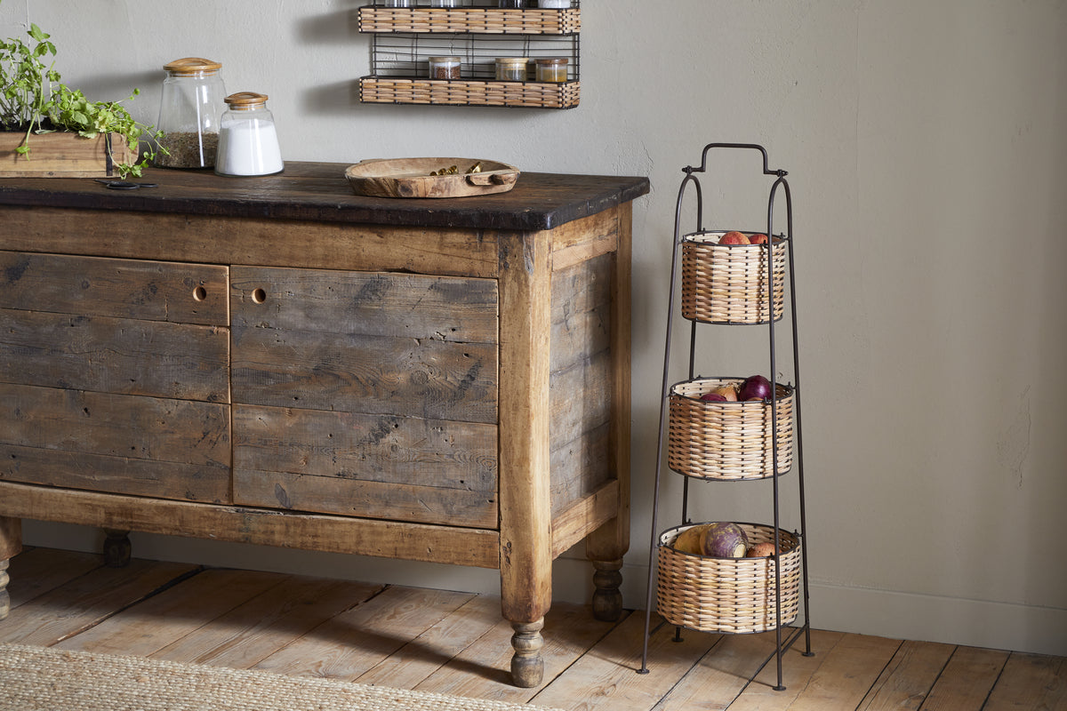 Montali Iron & Rattan Three-Tiered Storage Stand - Natural-nkuku