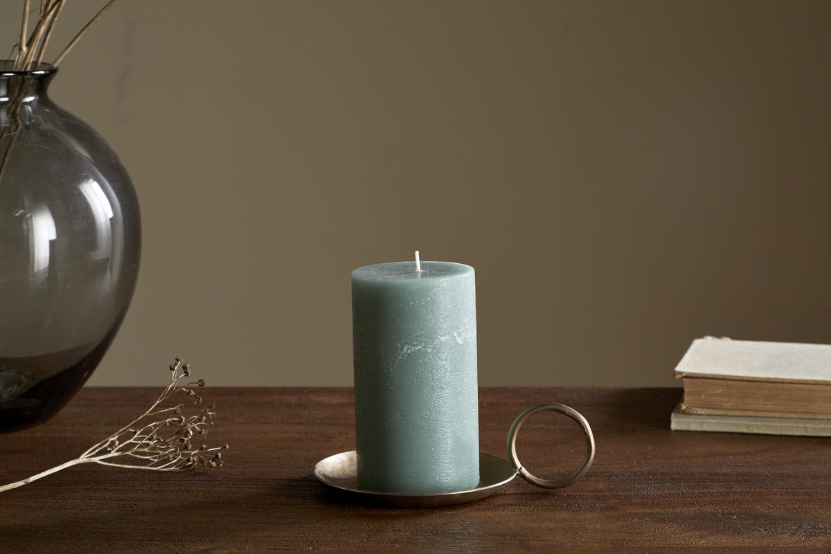 Rustic Soy Blend Pillar Candle - Sage Green - Small-nkuku