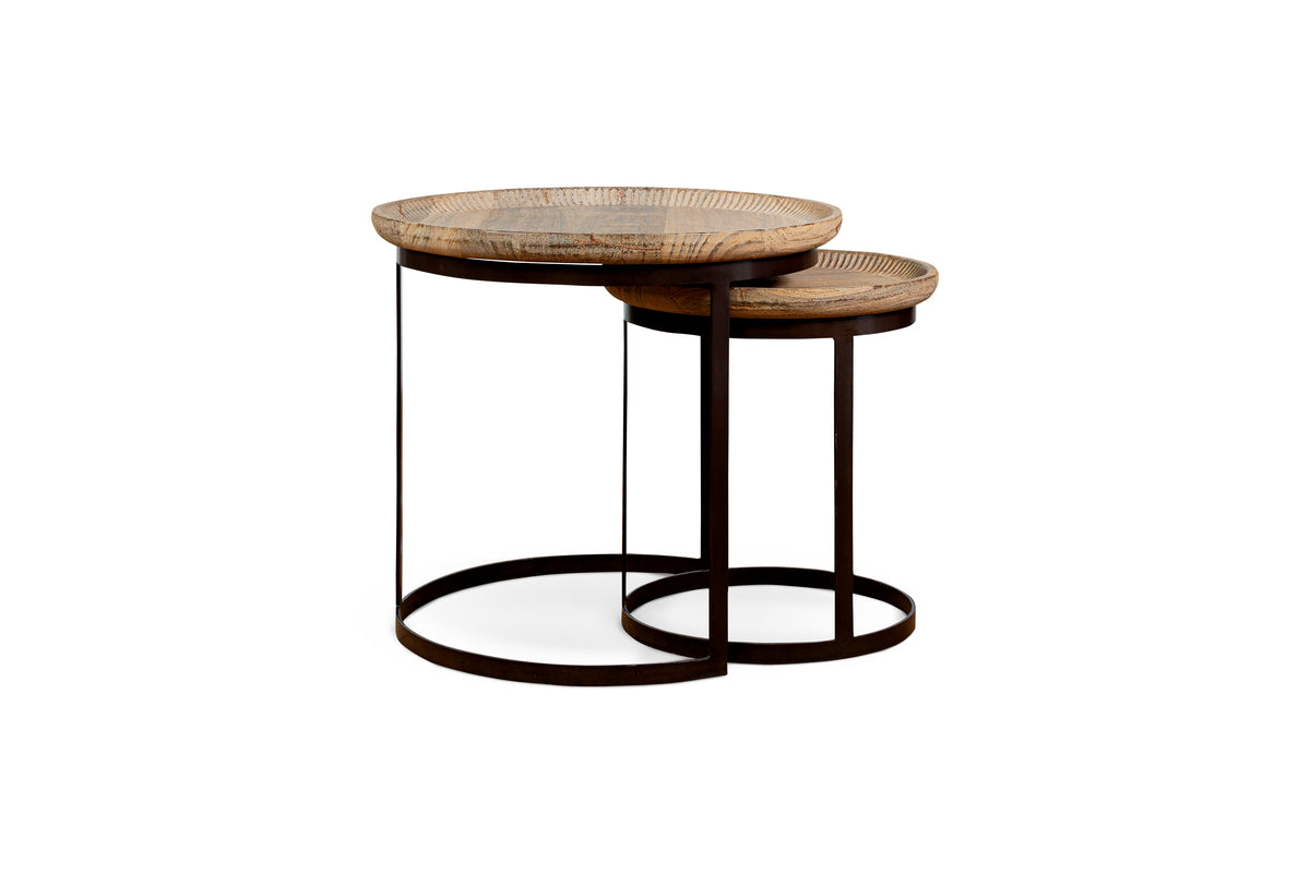 Nisha Carved Reclaimed Wood & Iron Nesting Side Tables - Natural-nkuku