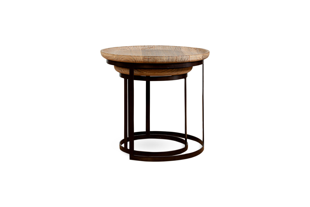 Nisha Carved Reclaimed Wood & Iron Nesting Side Tables - Natural-nkuku