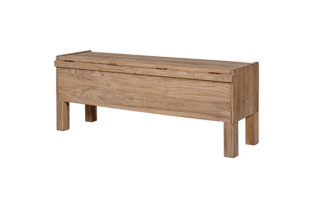 Teni Reclaimed Wood Storage Bench with Upholstered Linen Cushion ...